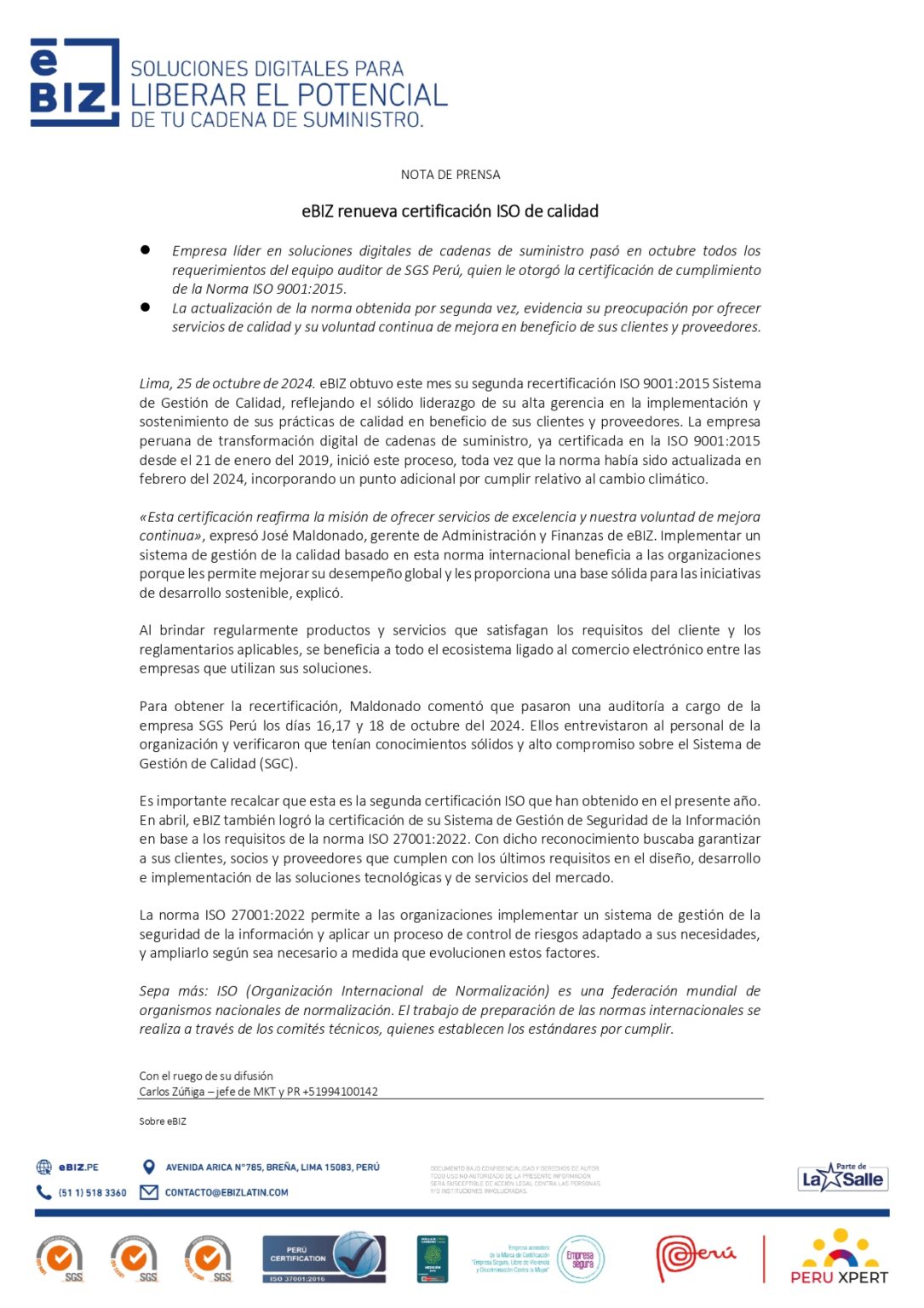 eBIZ renueva certificación ISO de calidad - eBIZ